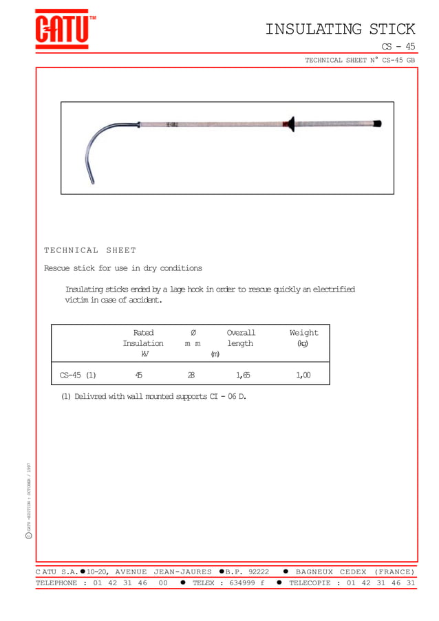 Catu CS45 Insulating Sticks - Rescue Hooks (High Voltage) | PDF