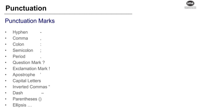 Punctuation (Part of speech Types), English Language | PPT
