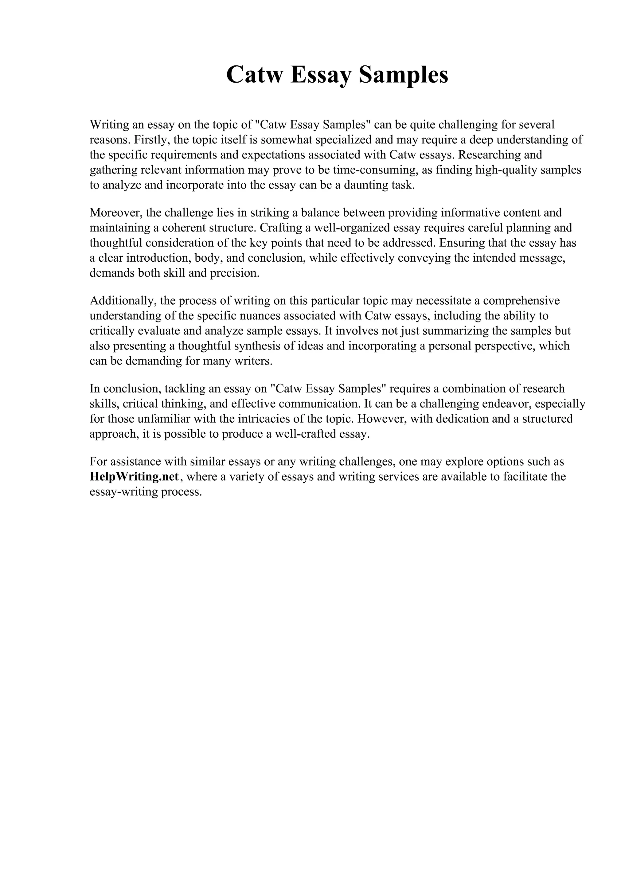 Catw Essay Samples | PDF