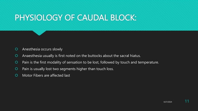 CAUDAL BLOCK and caudal anaesthesia in children | PPTX