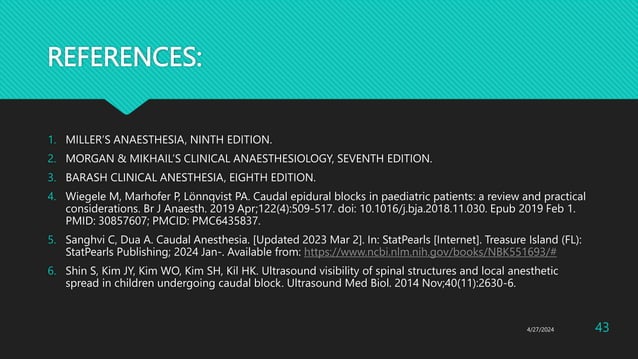 CAUDAL BLOCK and caudal anaesthesia in children | PPTX