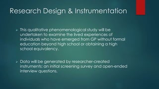 Dissertation proposal defense slideshow; phenomenology, qualitative | PPTX