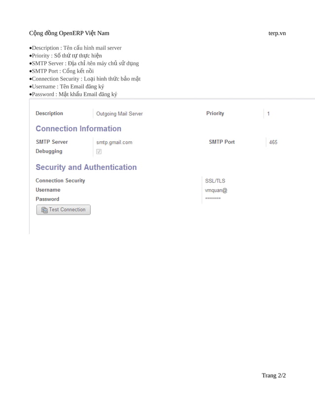 Cau hinh email server trong open erp | PDF