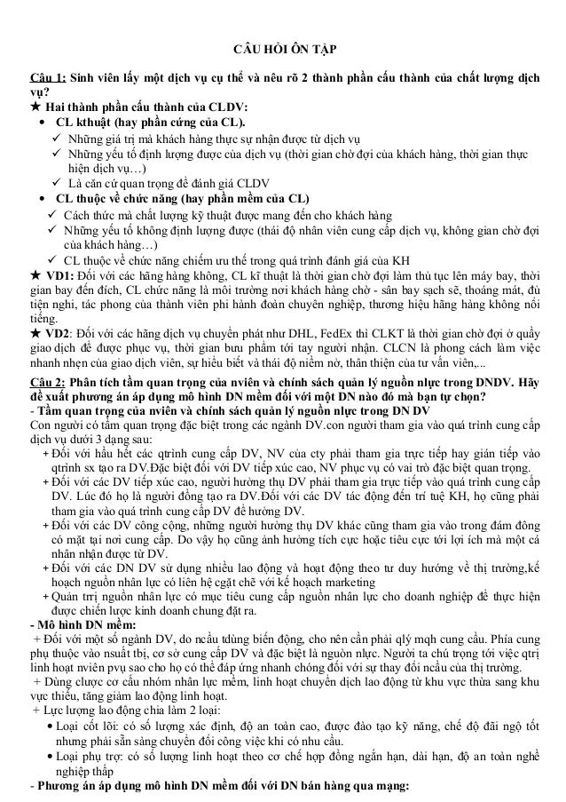 Đề cương ôn tập Marketing Dịch vụ