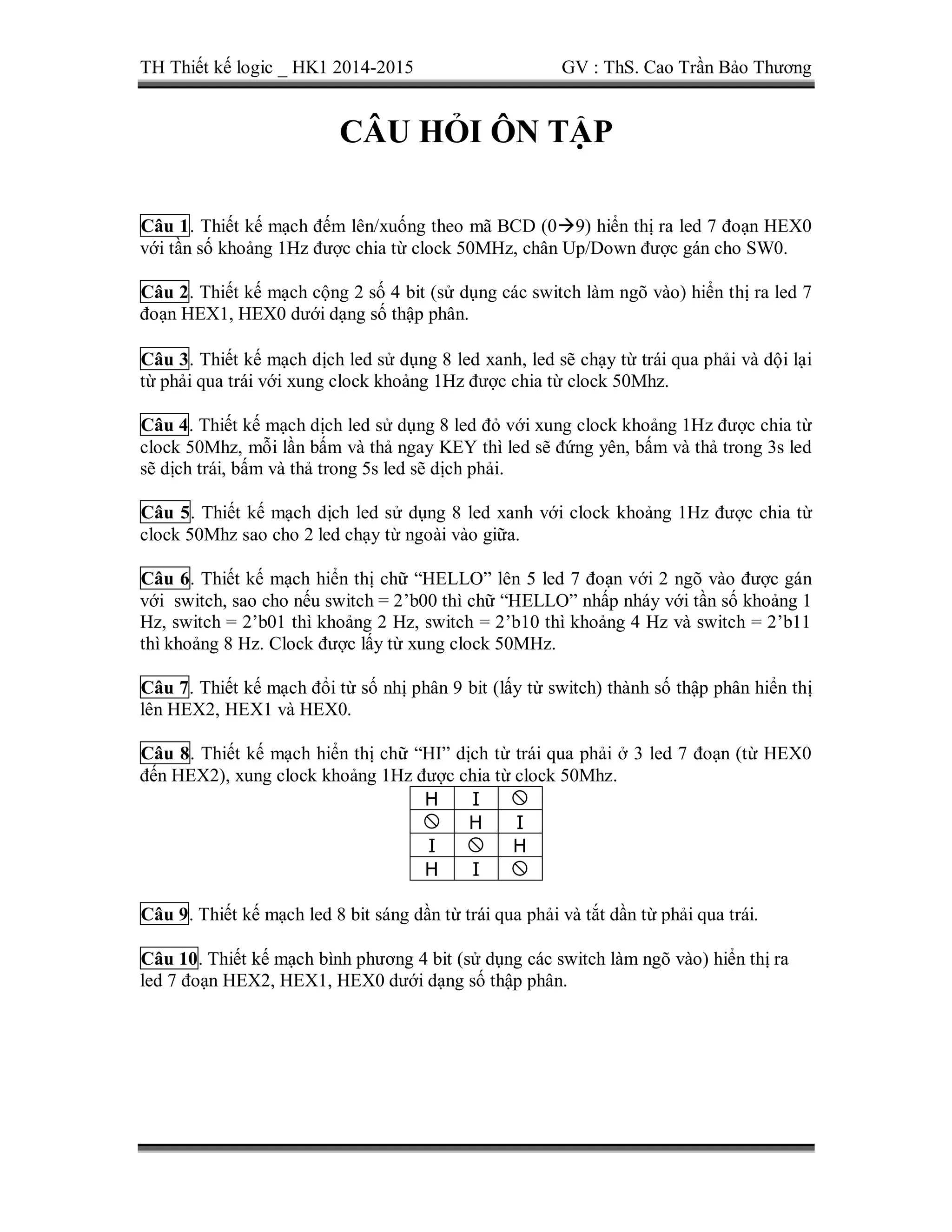 Câu Hỏi Ôn Tập LoGic Khả Trình | PDF
