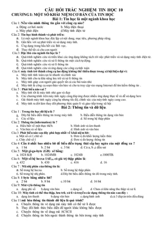 Ca u hoi_t_rac_nghiem_tin_hoc_10 | PDF