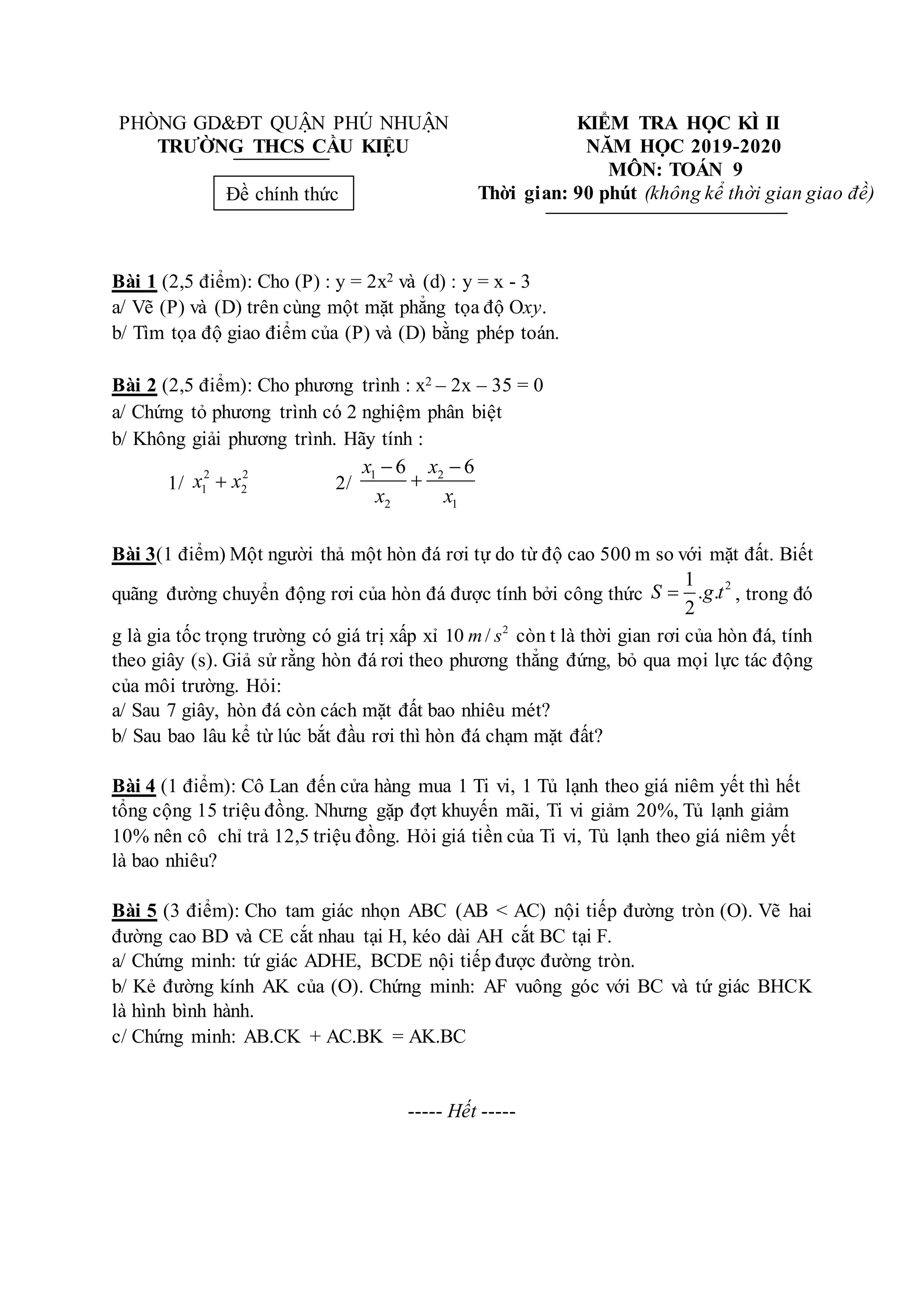 Đề Thi HK2 Toán 9 - THCS Cầu Kiệu | PDF