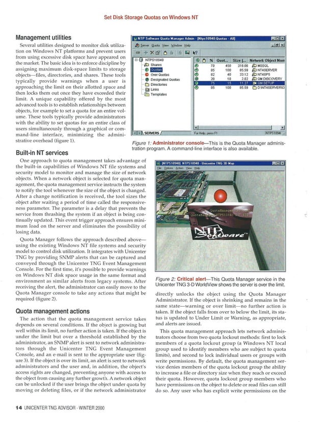 Article on CA UNICENTER TNG and Windows NT Quota Manager integation | PDF