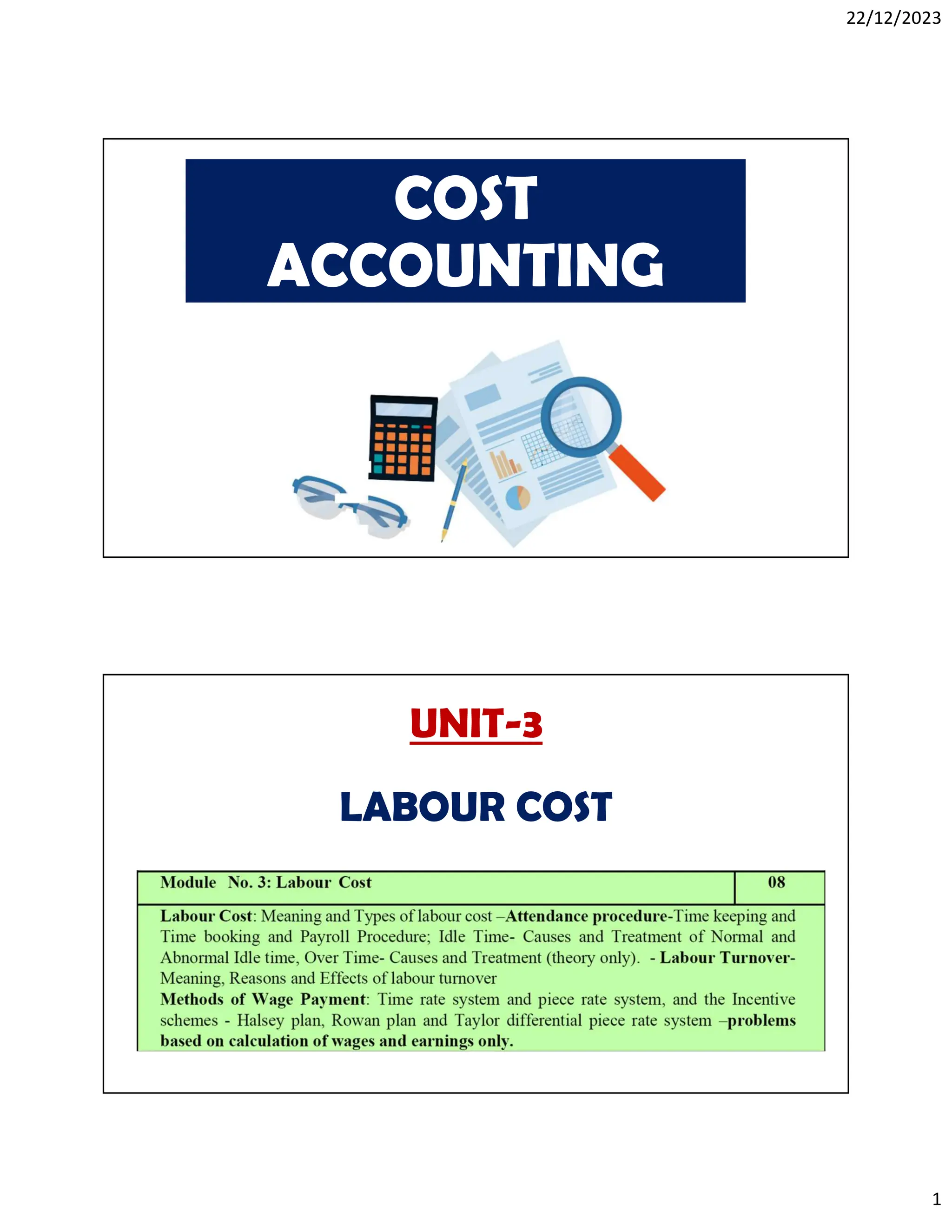 BBA 3rd Sem Cost Accounting: Unit-3 - Labour Cost | PDF