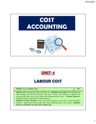 Cost Accounting: Unit-3 - Labour Cost | PDF