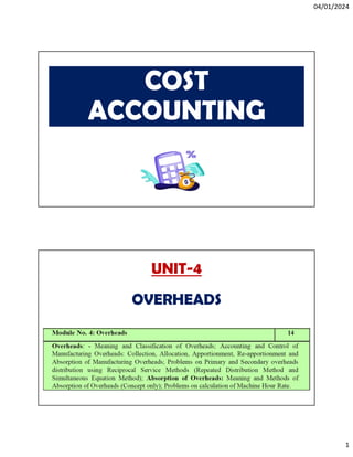 Cost Accounting: Unit-4 - Overheads Theory | PDF