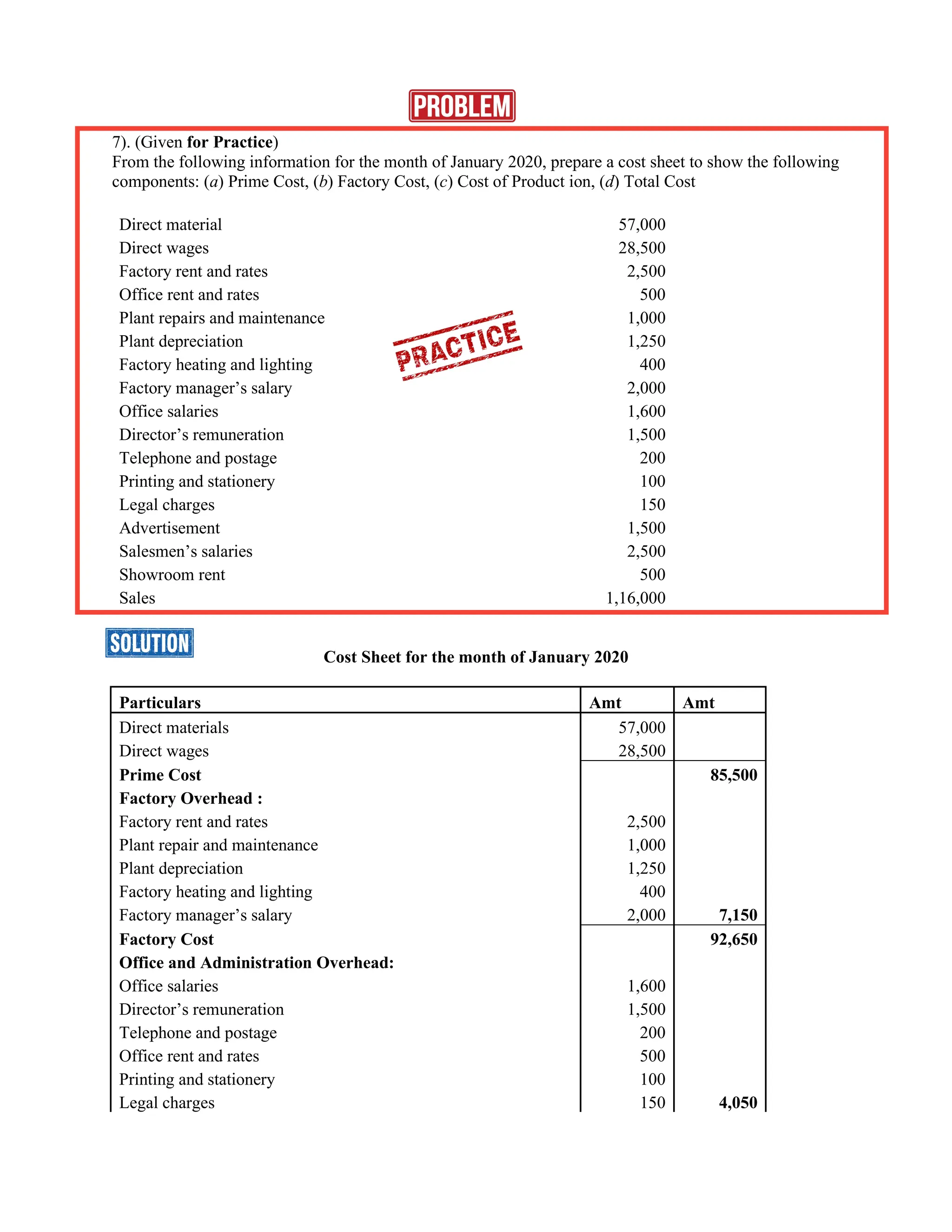 Cost Accounting: Unit-5 Cost Sheet Questions & Answers | PDF