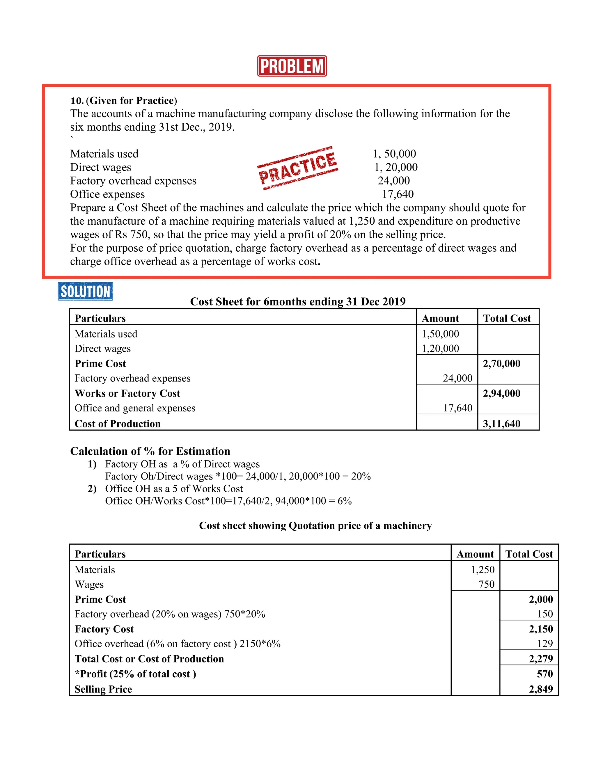 Cost Accounting: Unit-5 Cost Sheet Questions & Answers | PDF