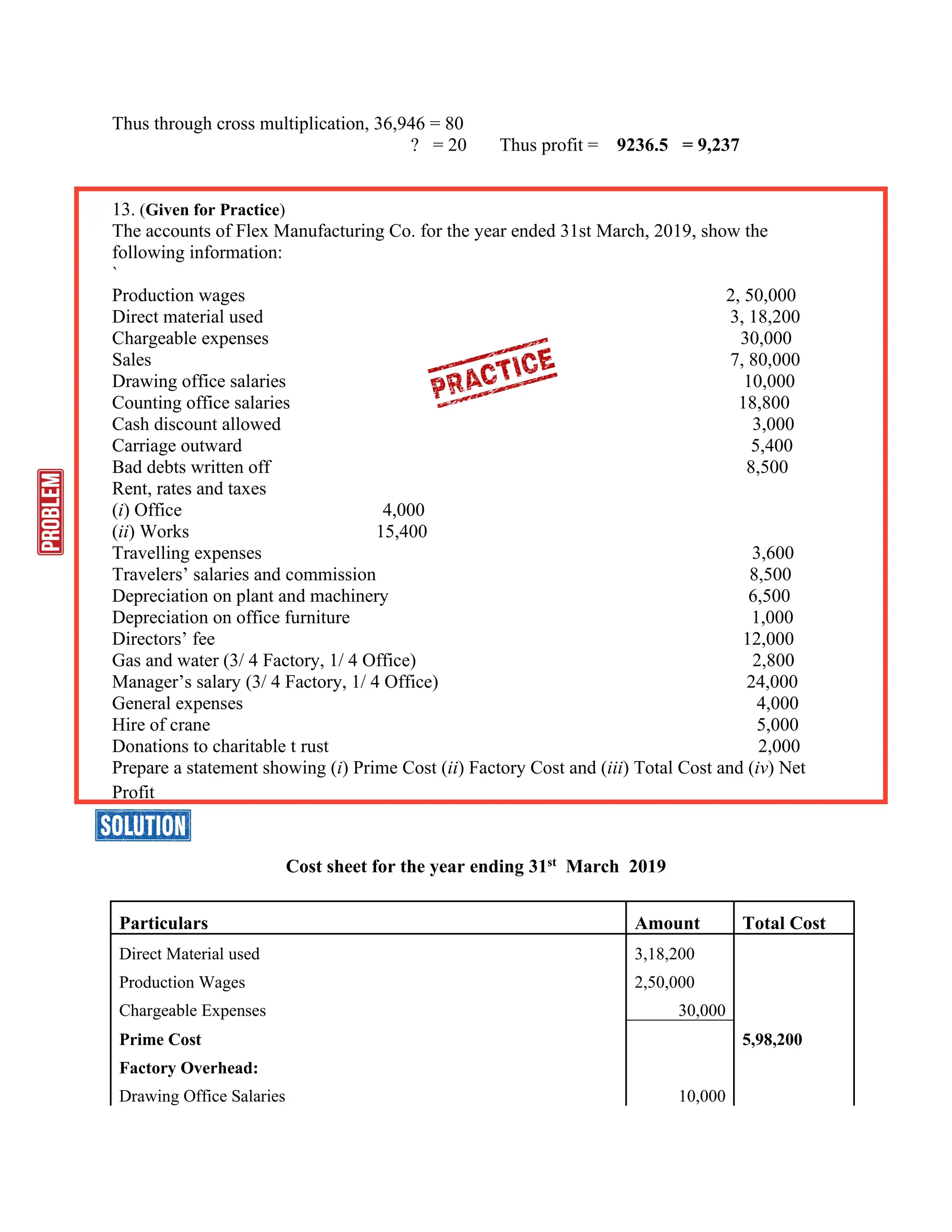 Cost Accounting: Unit-5 Cost Sheet Questions & Answers | PDF