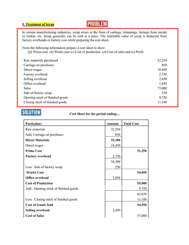 Cost Accounting: Unit-5 Cost Sheet Questions & Answers | PDF