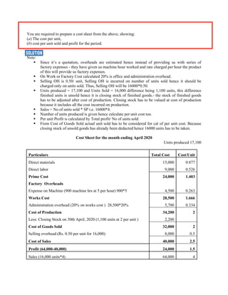 Cost Accounting: Unit-5 Cost Sheet Questions & Answers | PDF
