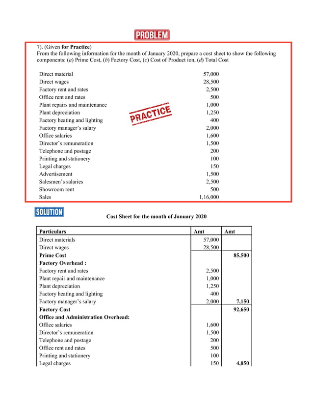 Cost Accounting: Unit-5 Cost Sheet Questions & Answers | PDF