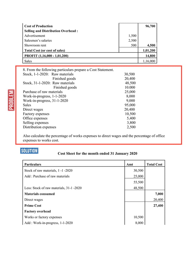 Cost Accounting: Unit-5 Cost Sheet Questions & Answers | PDF