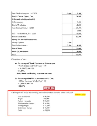 Cost Accounting: Unit-5 Cost Sheet Questions & Answers | PDF