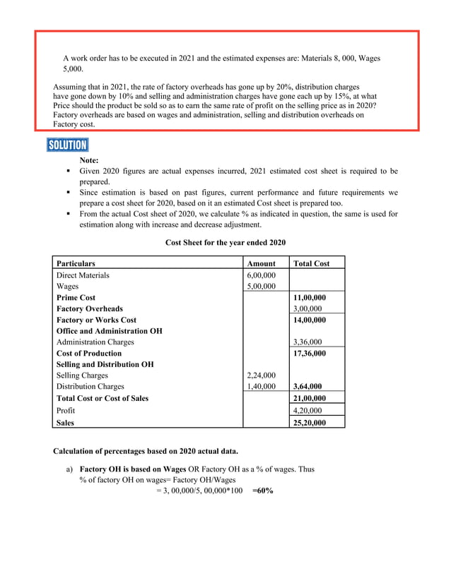 Cost Accounting: Unit-5 Cost Sheet Questions & Answers | PDF