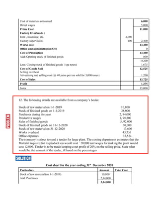 Cost Accounting: Unit-5 Cost Sheet Questions & Answers | PDF
