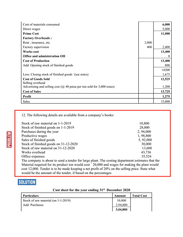 Cost Accounting: Unit-5 Cost Sheet Questions & Answers | PDF