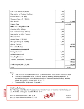 Cost Accounting: Unit-5 Cost Sheet Questions & Answers | PDF