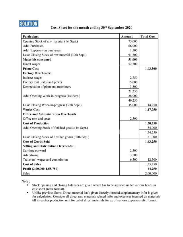 Cost Accounting: Unit-5 Cost Sheet Questions & Answers | PDF