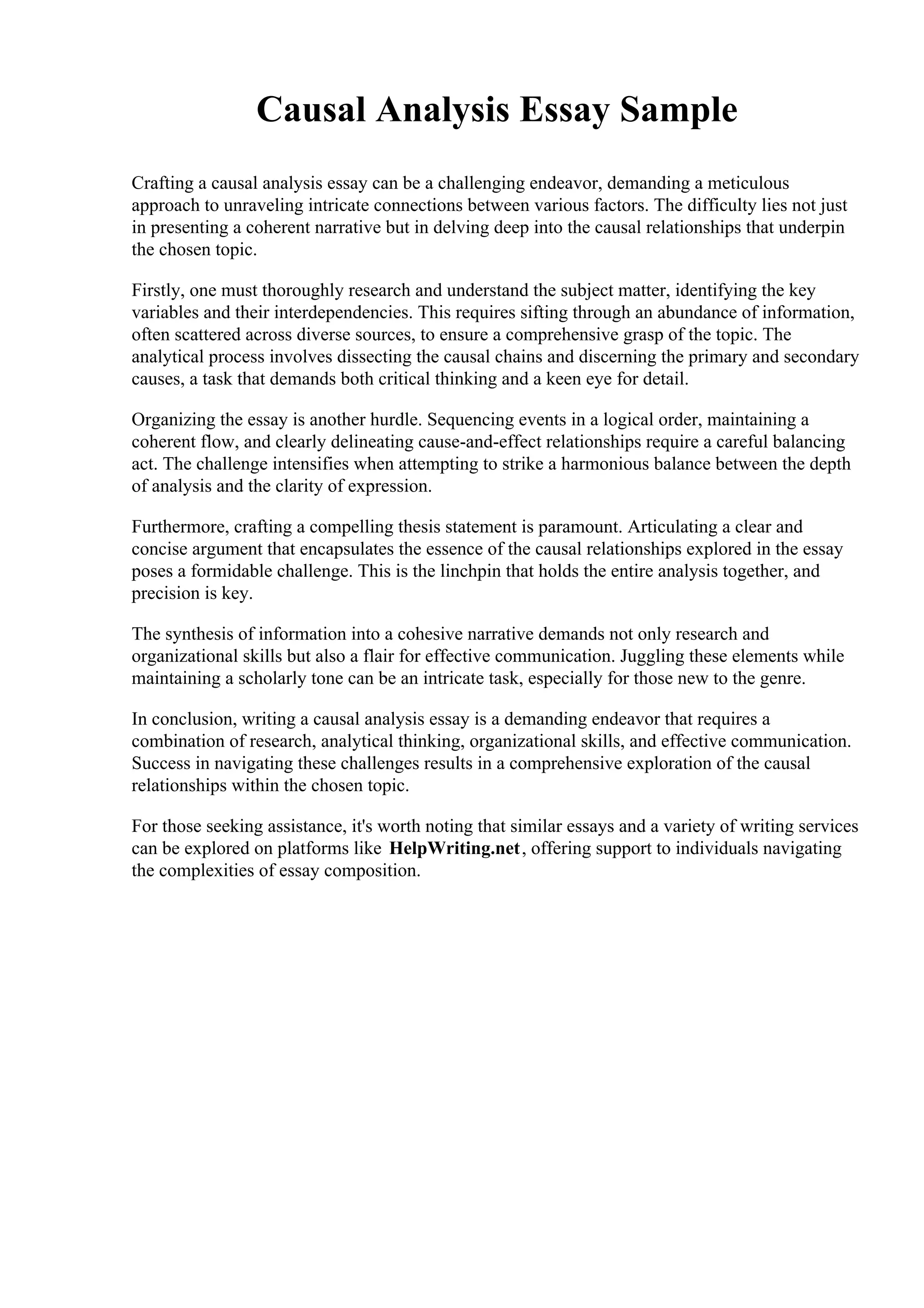 Causal Analysis Essay Sample. Taft College | PDF