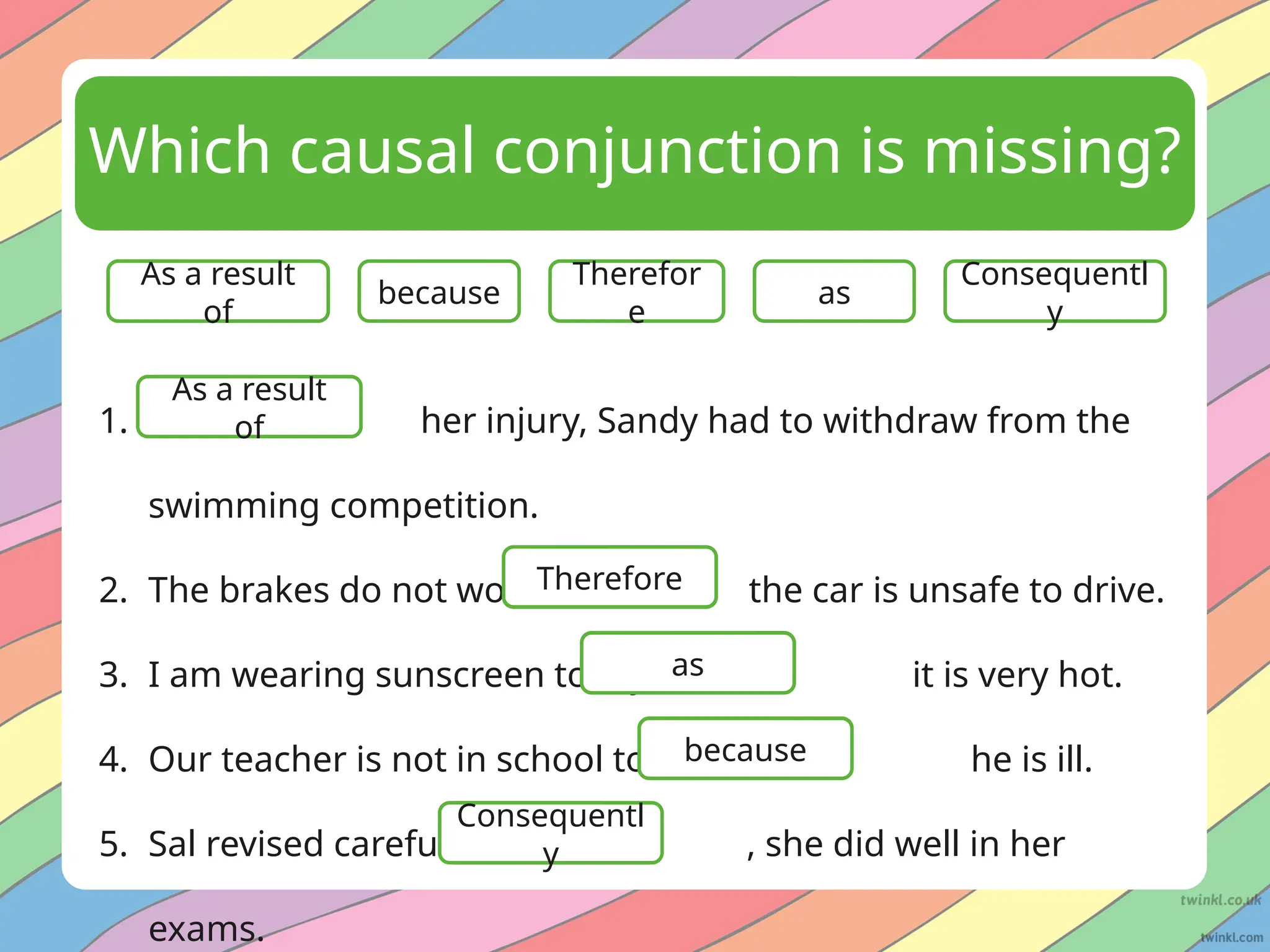 Causal Conjunctions for writing -students IGCSE | PPTX