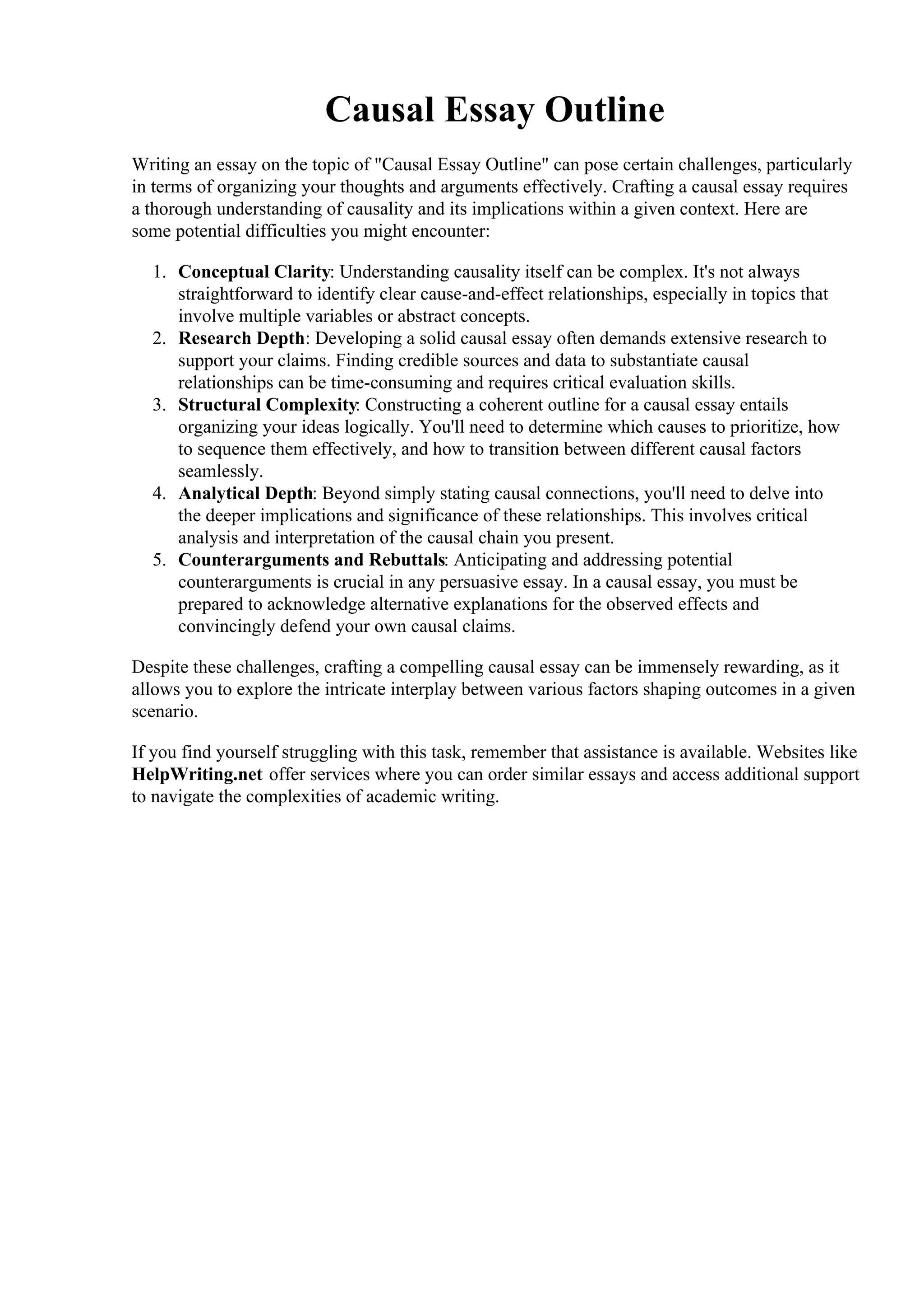 Causal Essay Outline. . How to Write an Essay Outline: Complete Guide ...