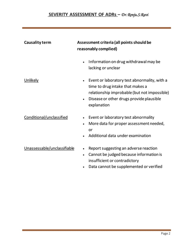 Causality assessment scales | DOCX | Chemistry | Science
