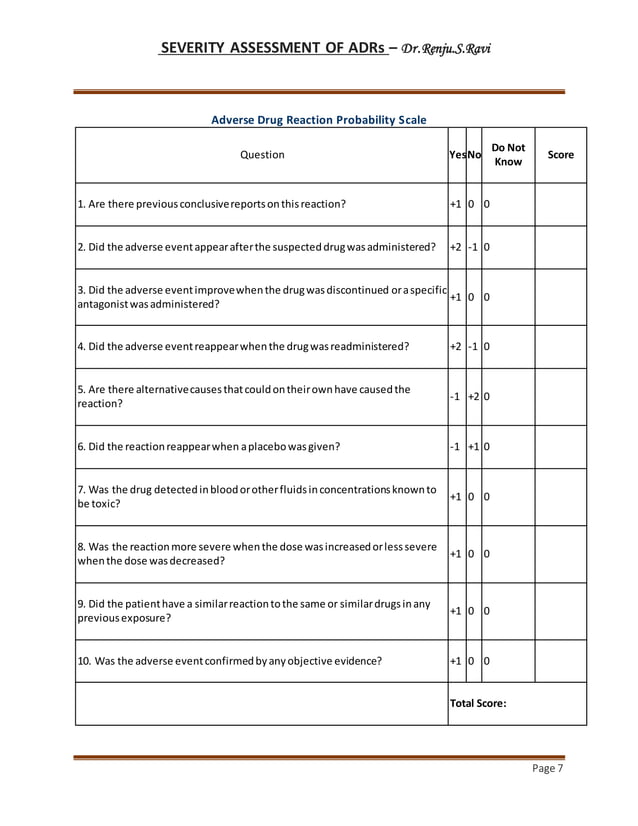 Causality assessment scales | DOCX | Chemistry | Science