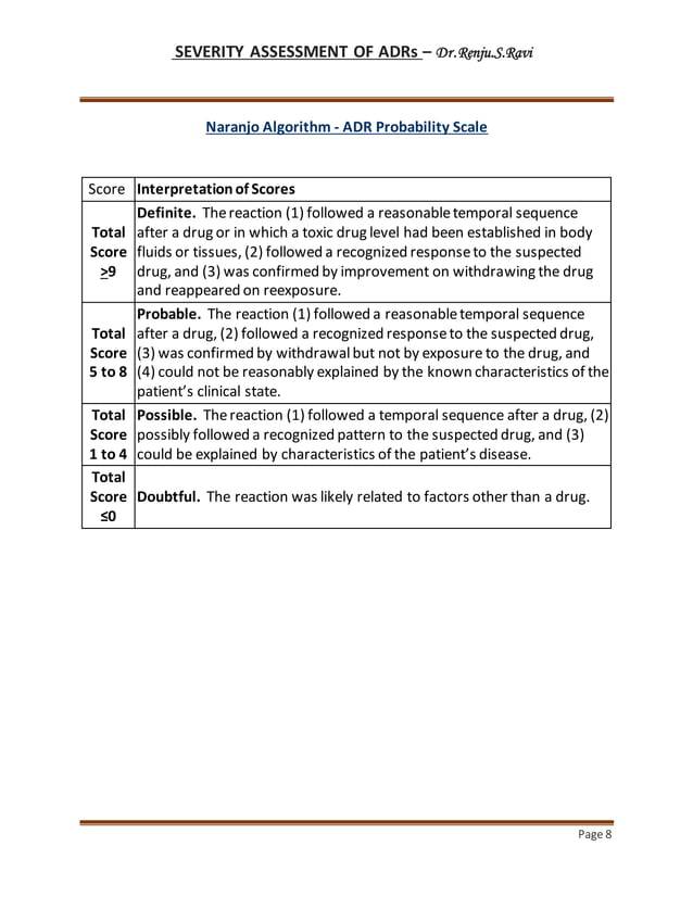 Causality assessment scales | DOCX | Chemistry | Science