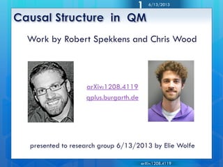 Causal Structure and Quantum Correlations - review seminar on the work of Spekkens and Wood | PDF