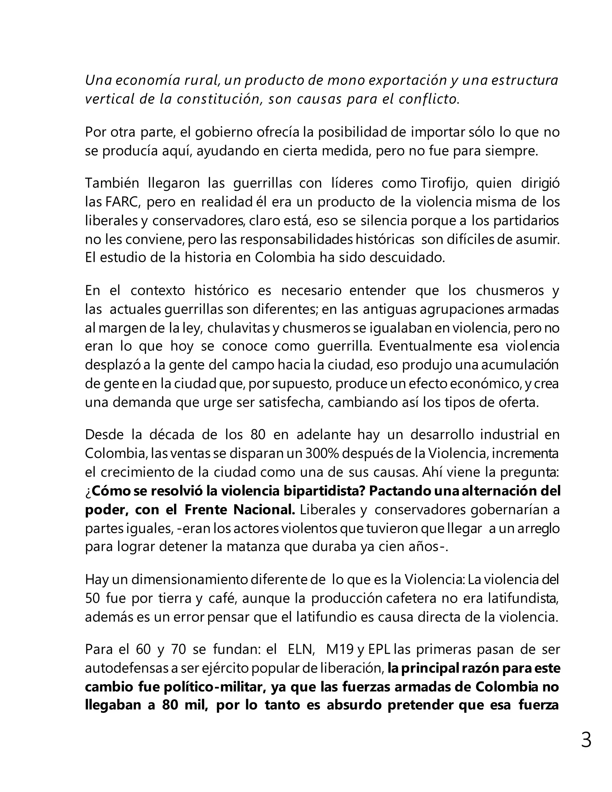 Causas y consecuencias de la violencia en colombia | DOCX