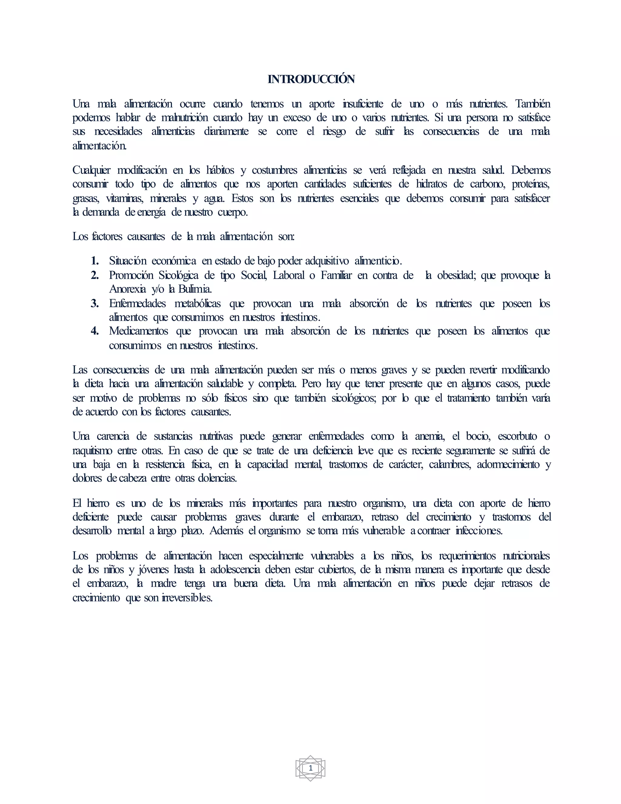 Causas y efectos de una mala alimentacion | PDF