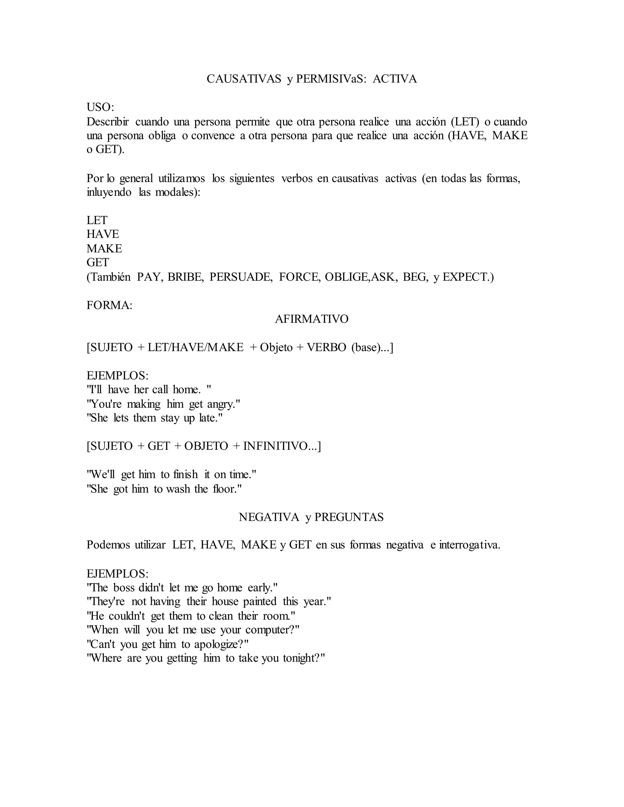Causativas y permisi va s | PDF