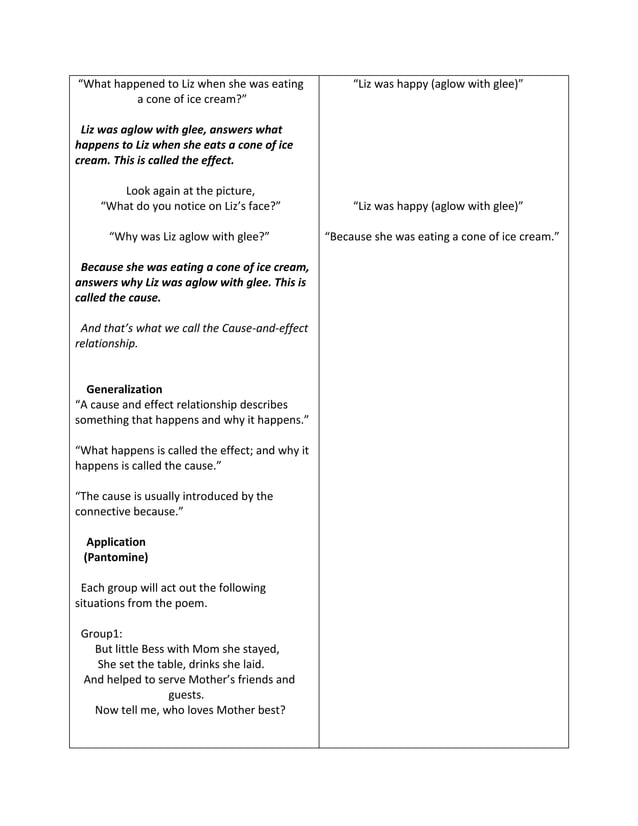 lesson plan for Cause and effect