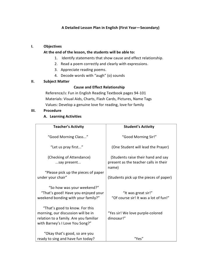 Lesson Plan For Cause And Effect Lesson Plan For Cause And Effect