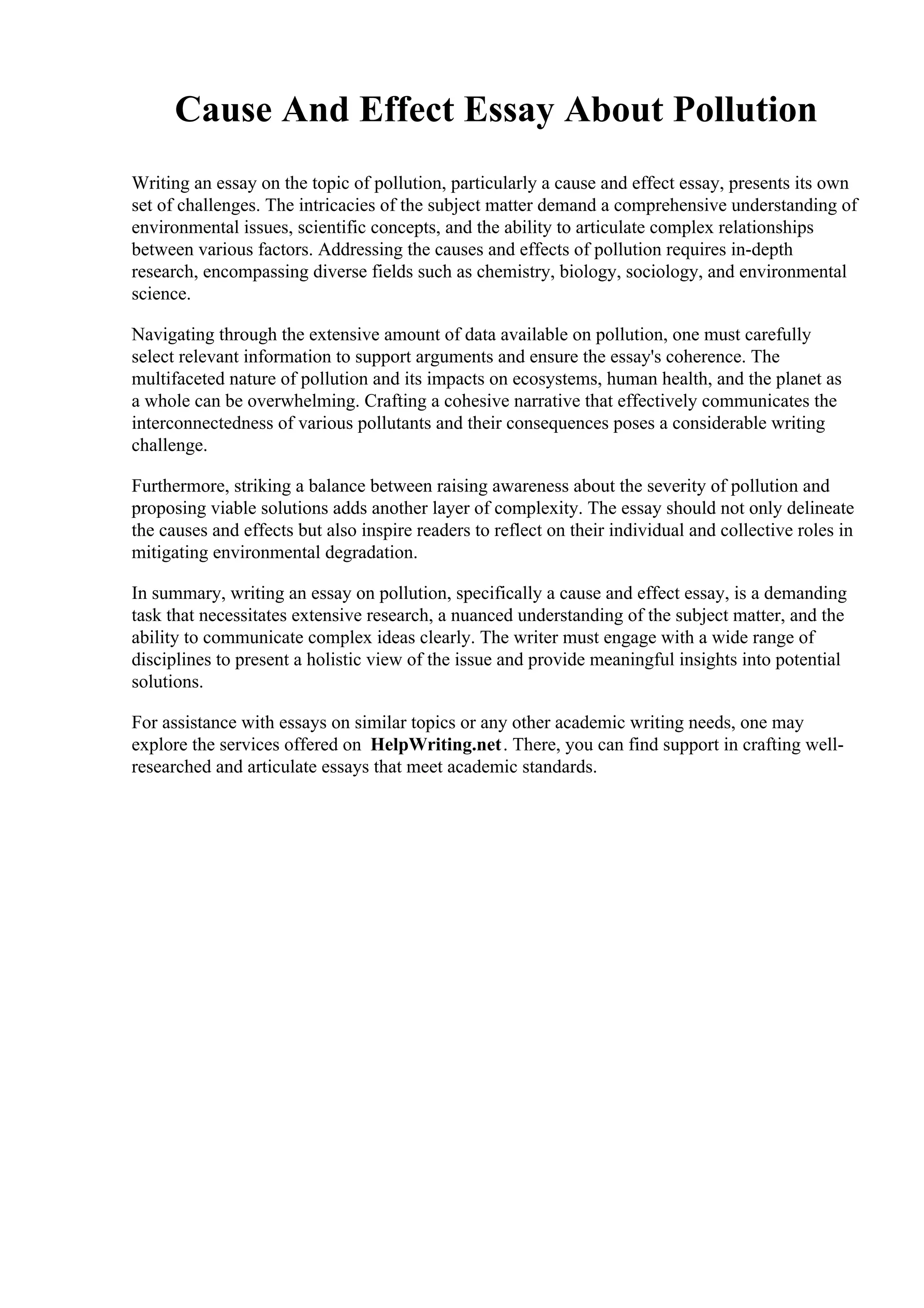 Cause And Effect Essay About Pollution | PDF