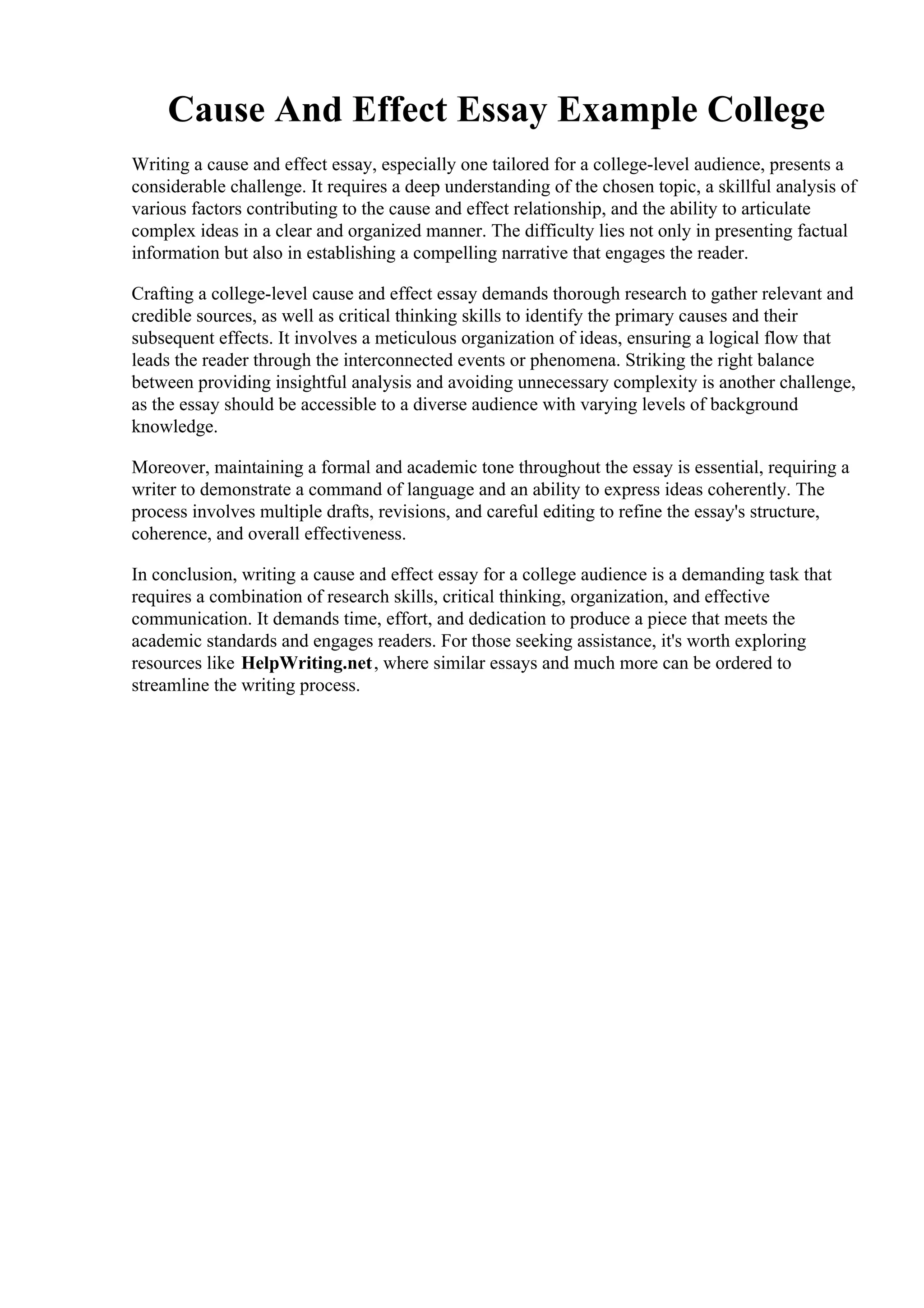 Cause And Effect Essay Example College | PDF