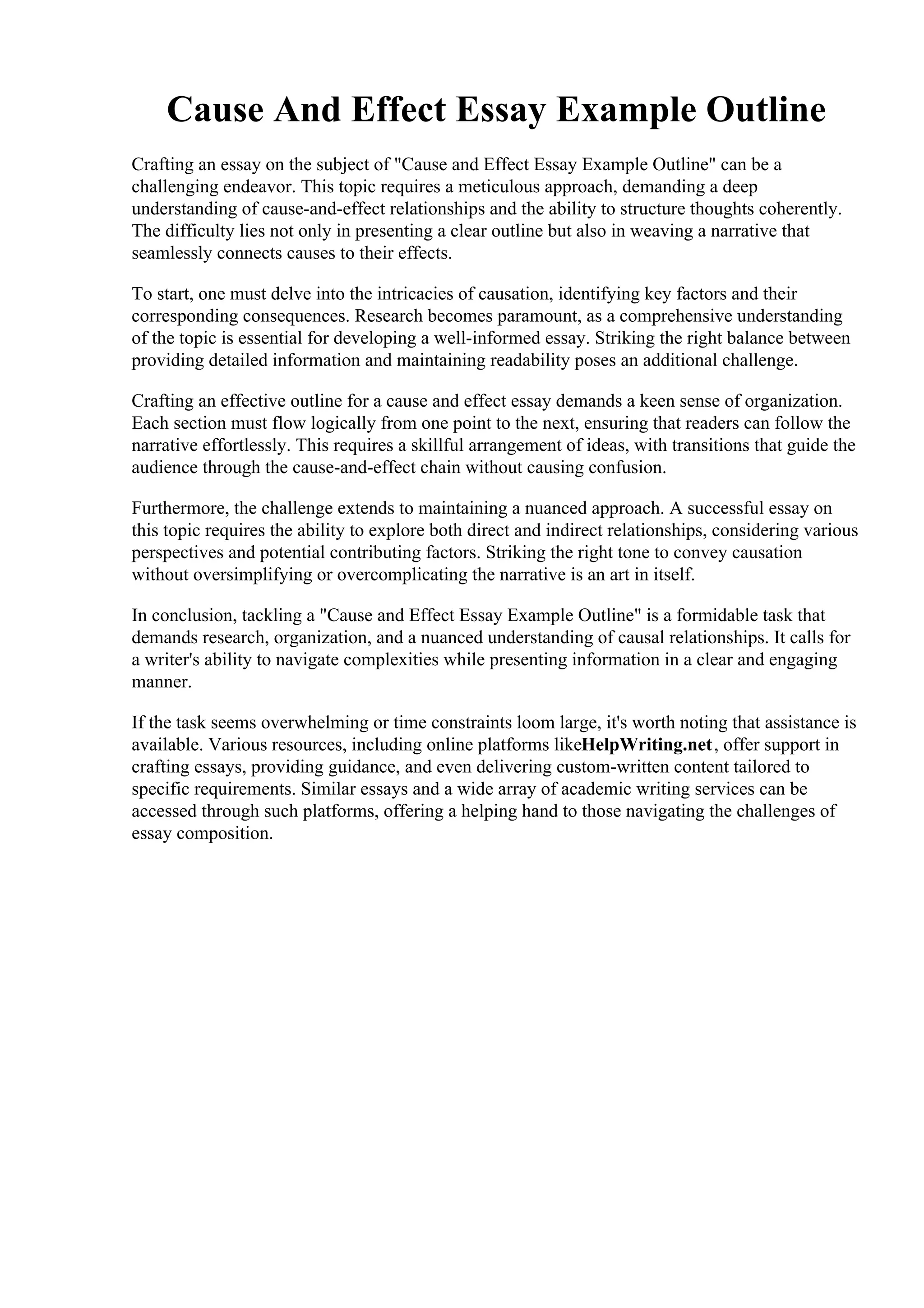 Cause And Effect Essay Example Outline | PDF