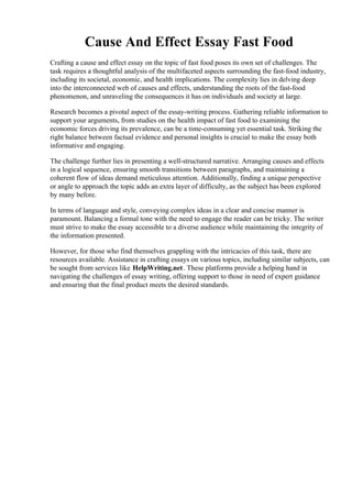 Cause And Effect Essay Fast Food. Positive and Negative Effects of Fast ...