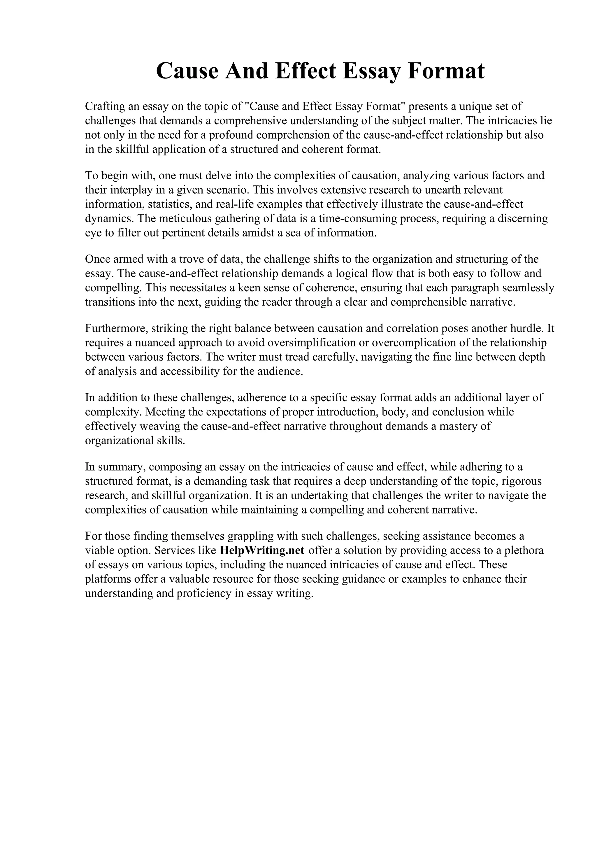 Cause And Effect Essay Format. How To Write A Cause And Effect Essay ...