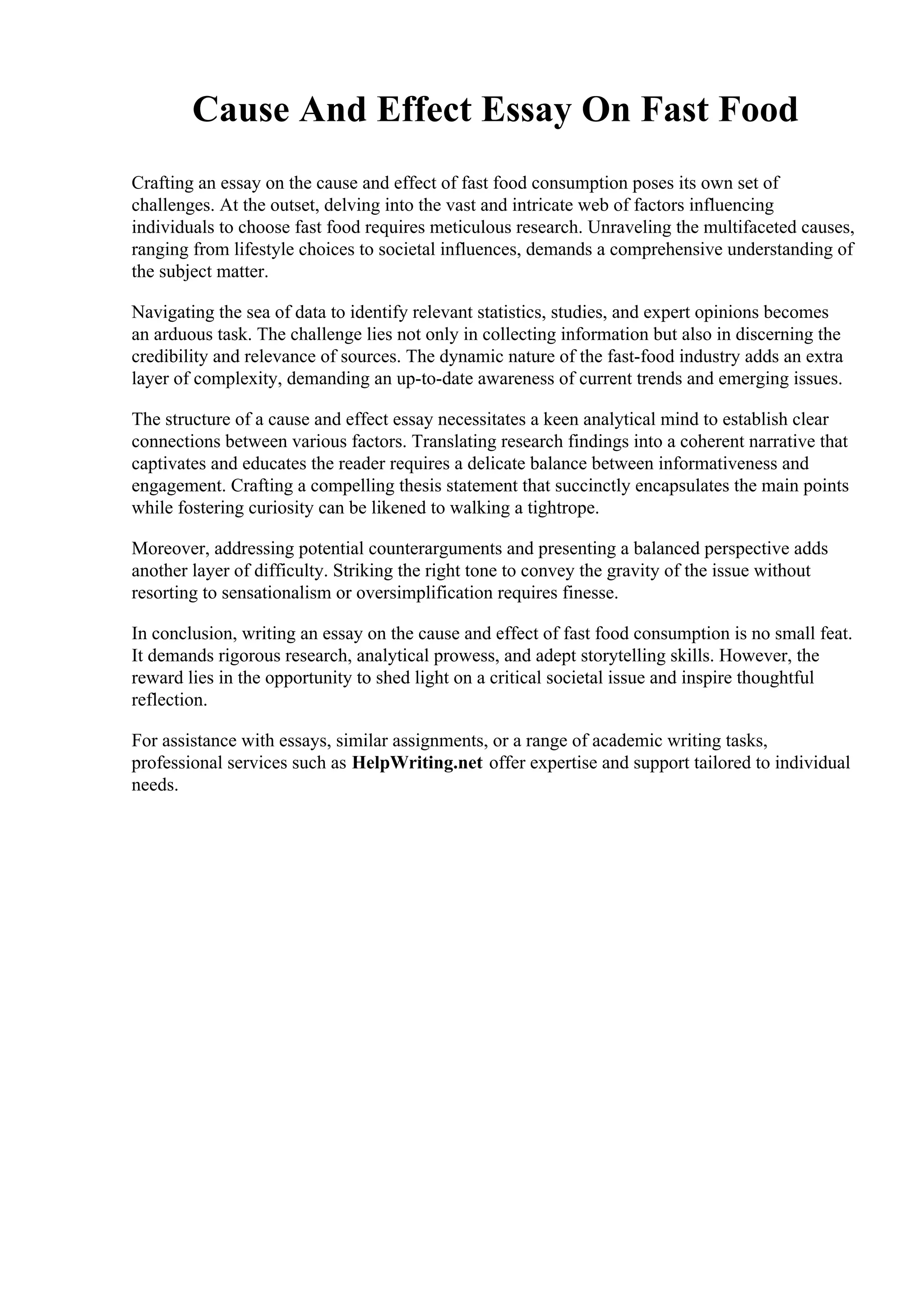 Cause And Effect Essay On Fast Food | PDF