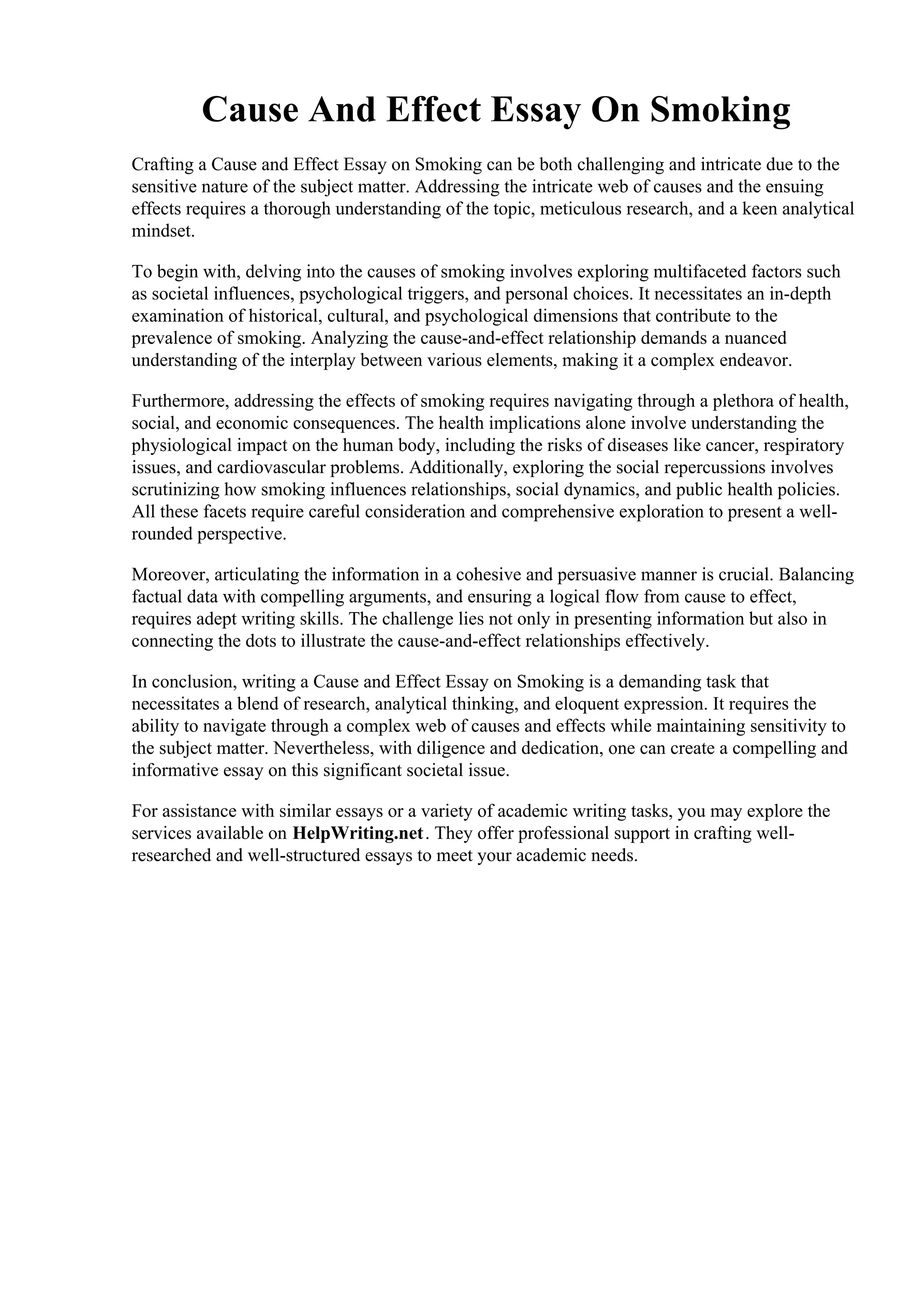 Cause And Effect Essay On Smoking | PDF