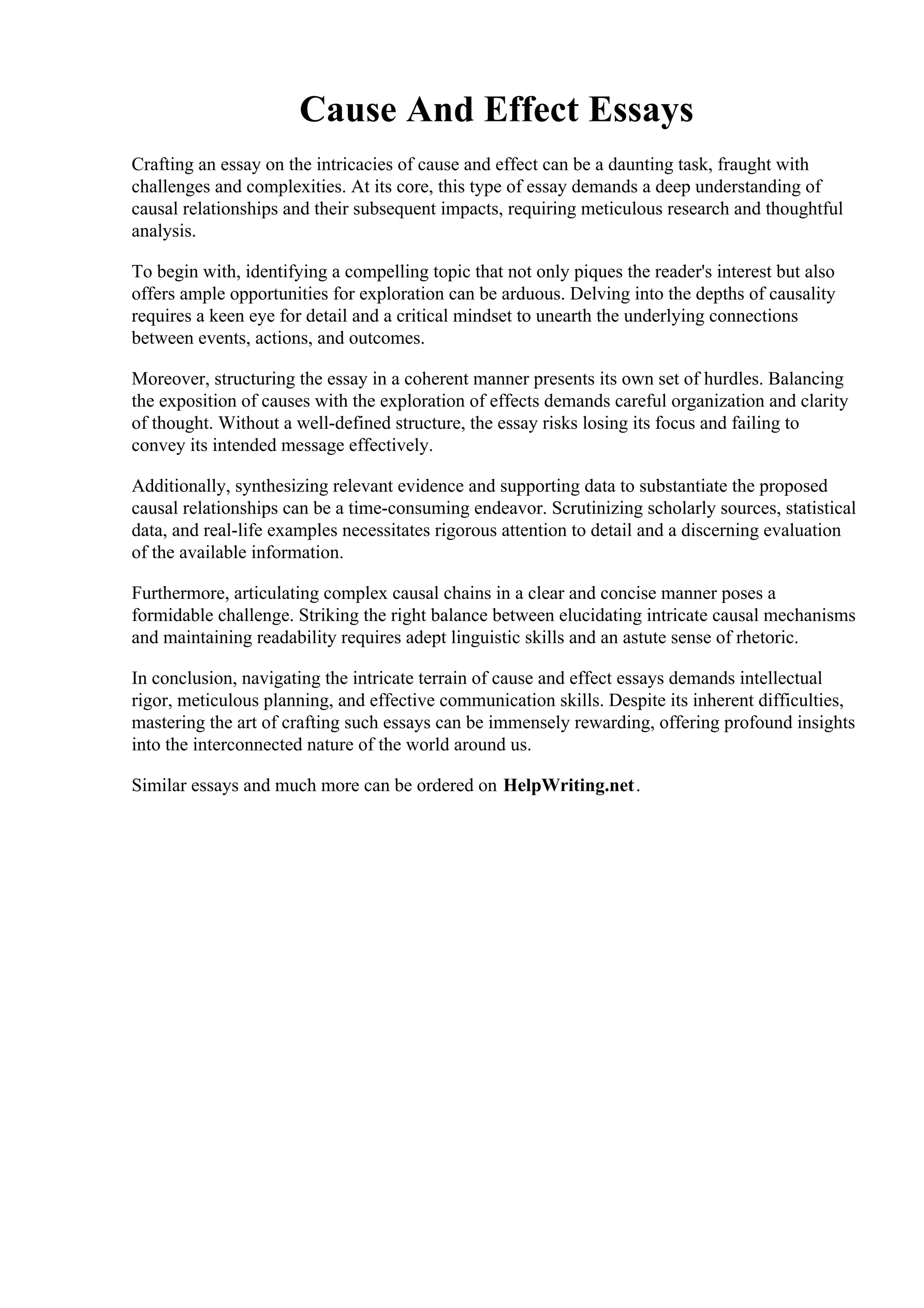 Cause And Effect Essays. Cause and Effect Essay Examples YourDictionary ...