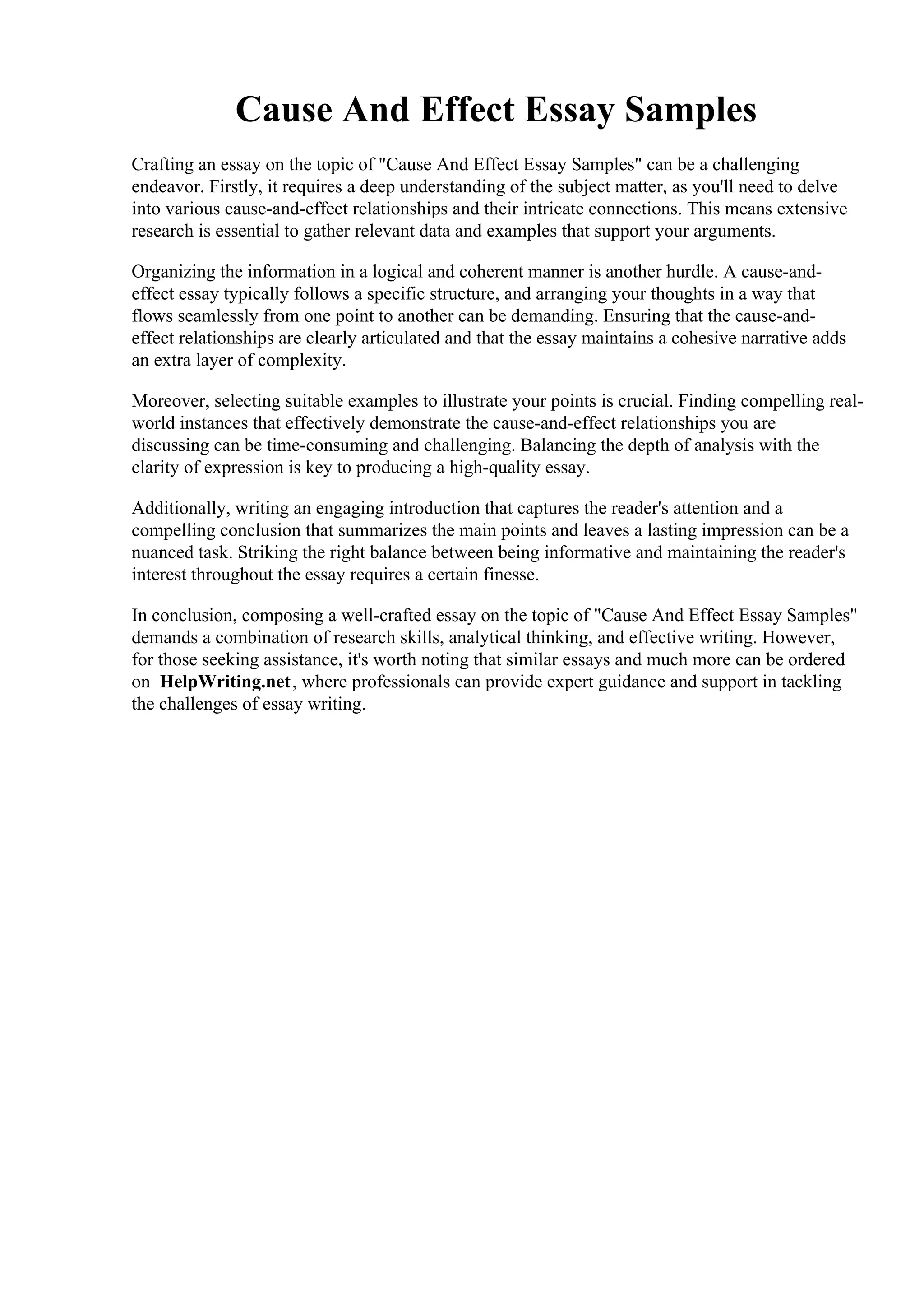 Cause And Effect Essay Samples. 2 Cause and Effect Essay Examples That ...