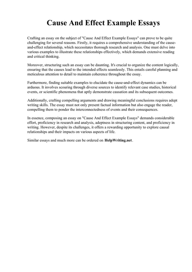 Cause And Effect Example Essays. University of West Florida | PDF